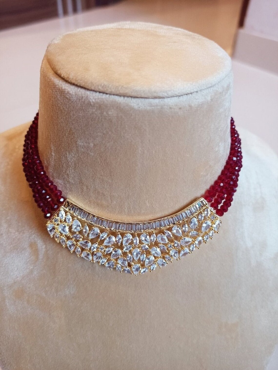 Ruby Red Crystal Necklace, Indian Bridal Statement Jewelry, Pakistani ...