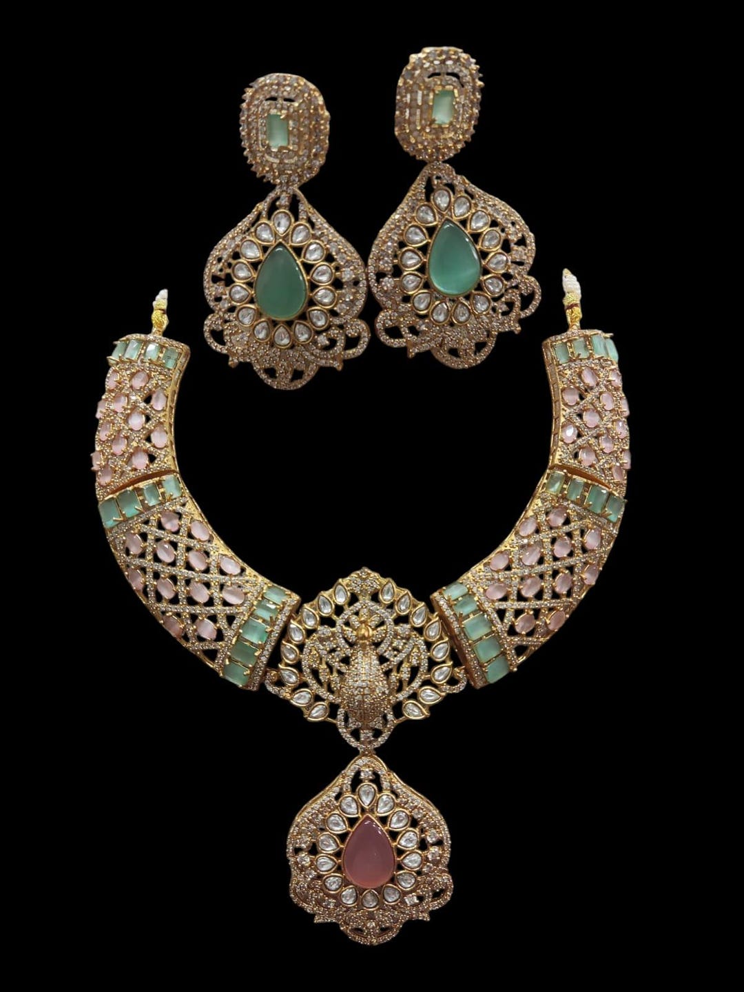 Antique Gold Polki Kundan Necklace Set: Victorian Doublet Stone, Indian ...
