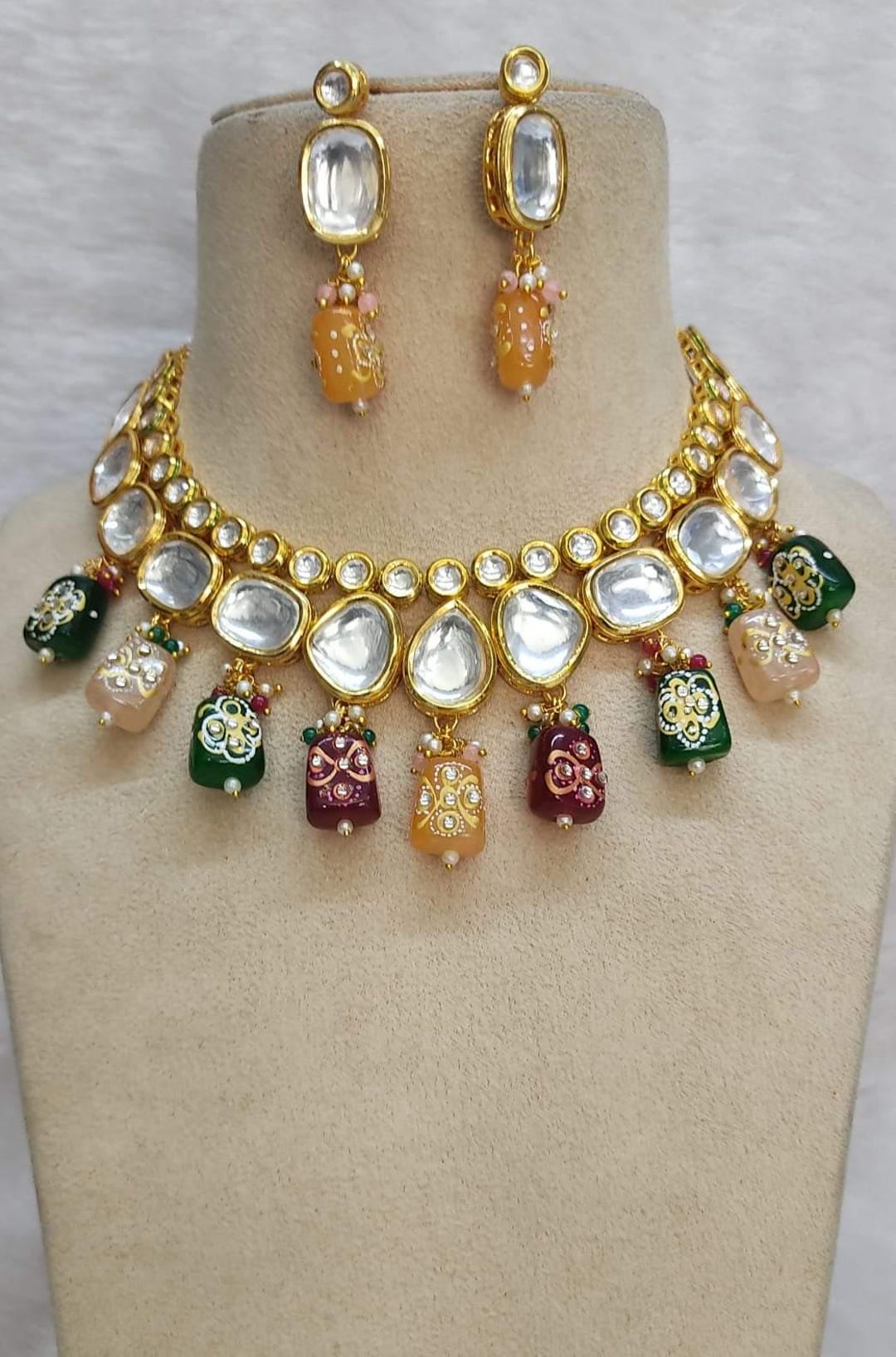 Tanjore Kundan Necklace Set, Simple Kundan Set, Multi Color Kundan Set ...