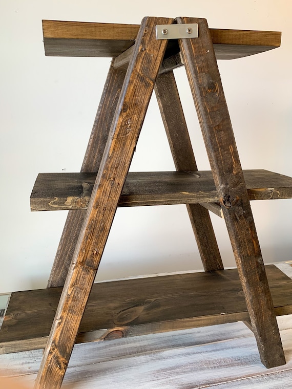 3 Shelf Collapsible Mini Wooden Ladder Etsy