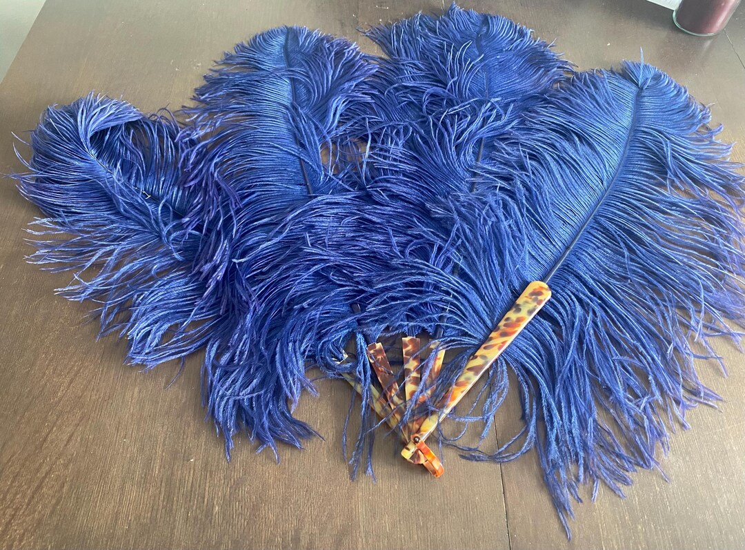 Vintage Large Faux Tortoise Shell and Ostrich Feather Hand Fan - Etsy