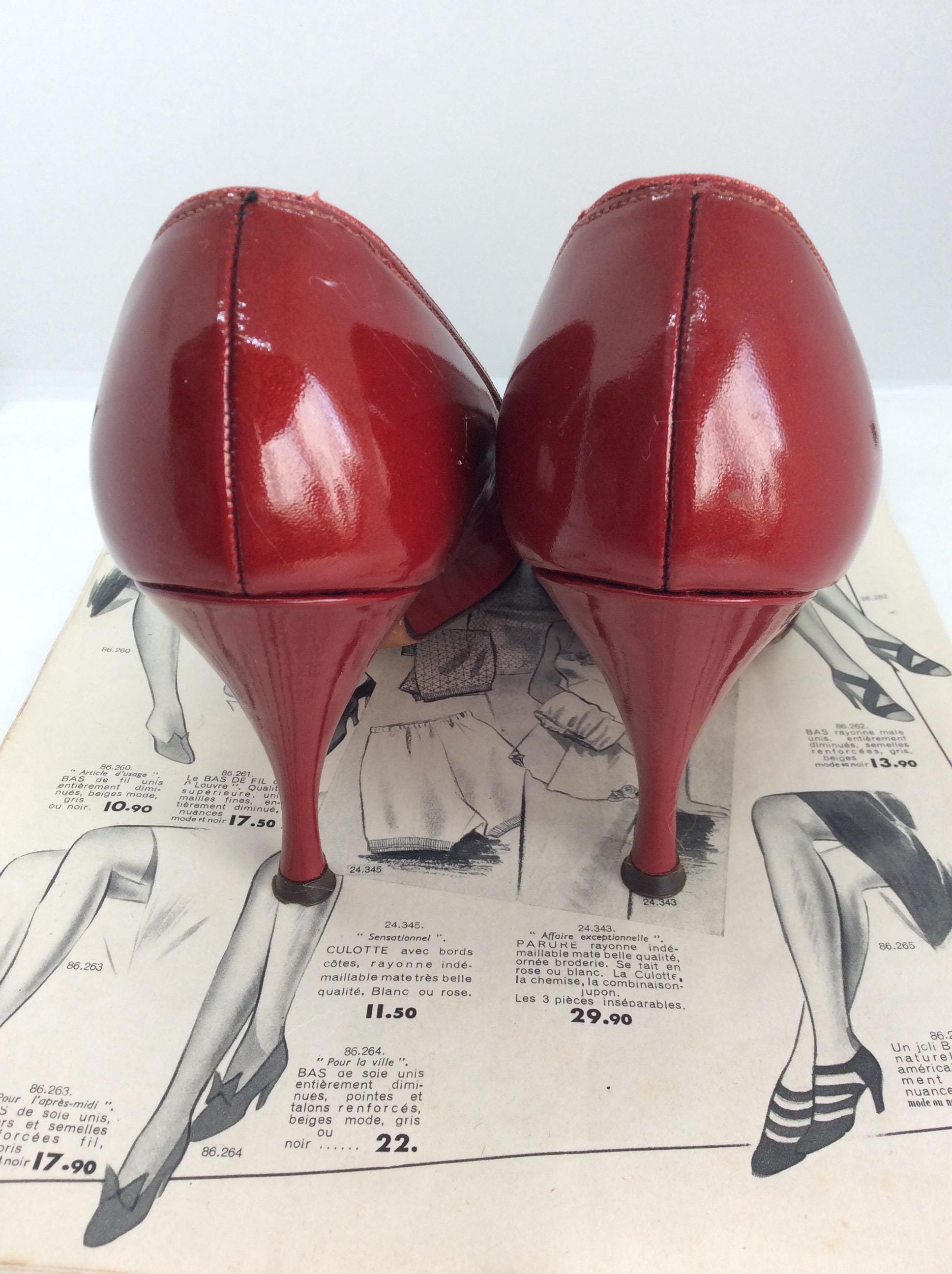 Vintage Ladies Red Patient Leather Heels 1950s-60s Shoes Winkle Pickers ...