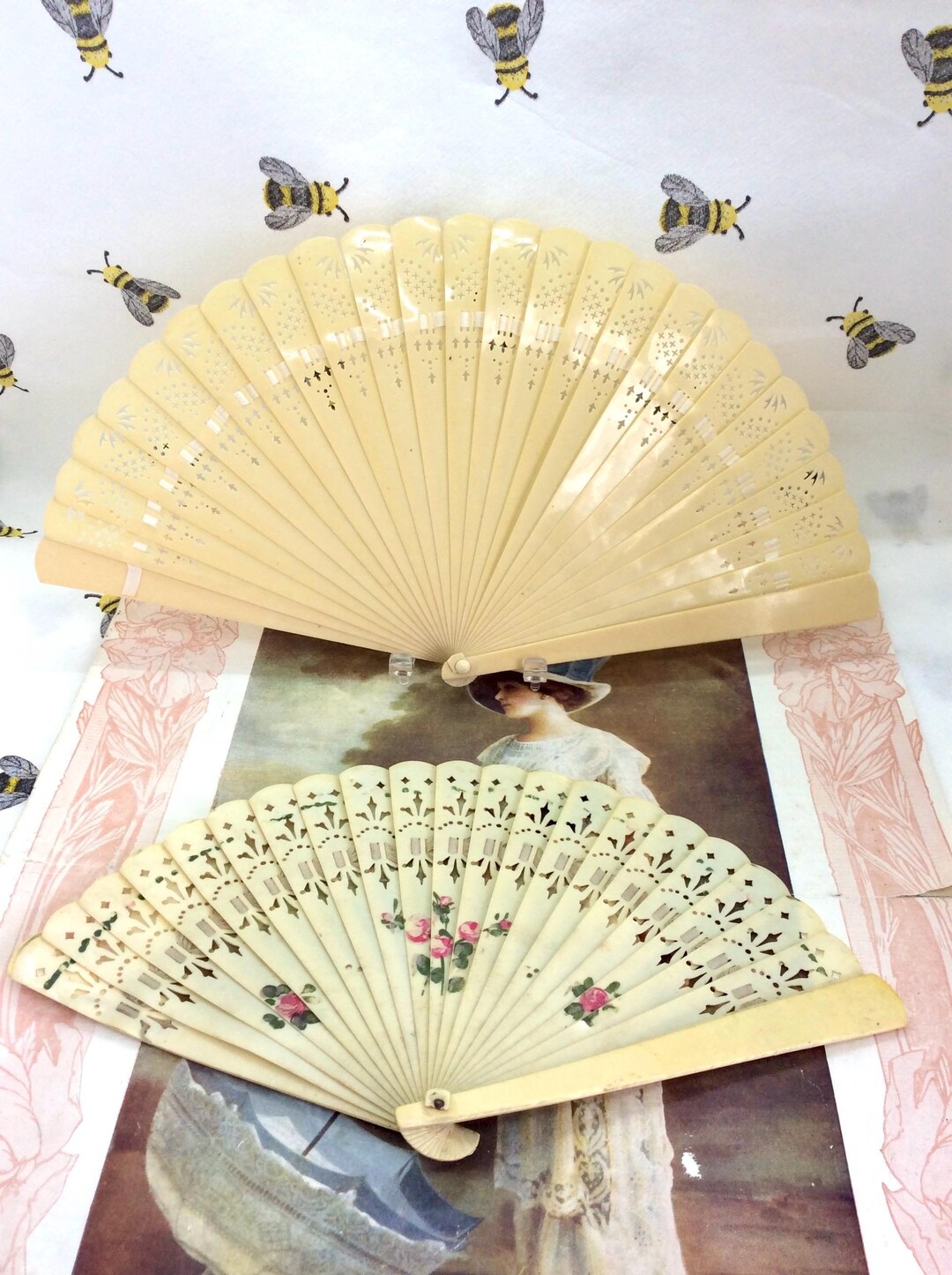 Two Pretty Victorian Celluloid Fans - Etsy