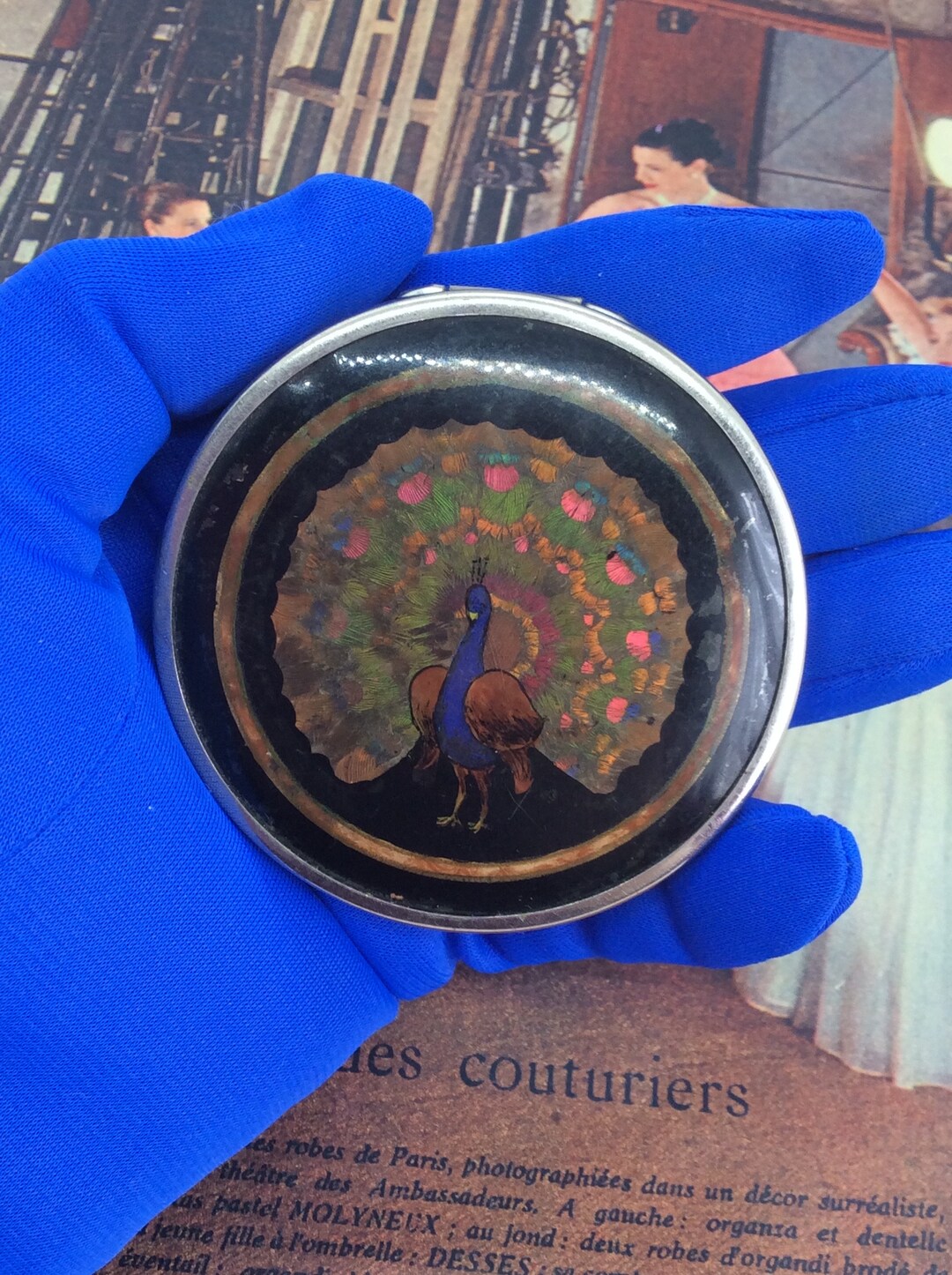 Vintage Butterfly Wing Peacock Powder Compact - Etsy