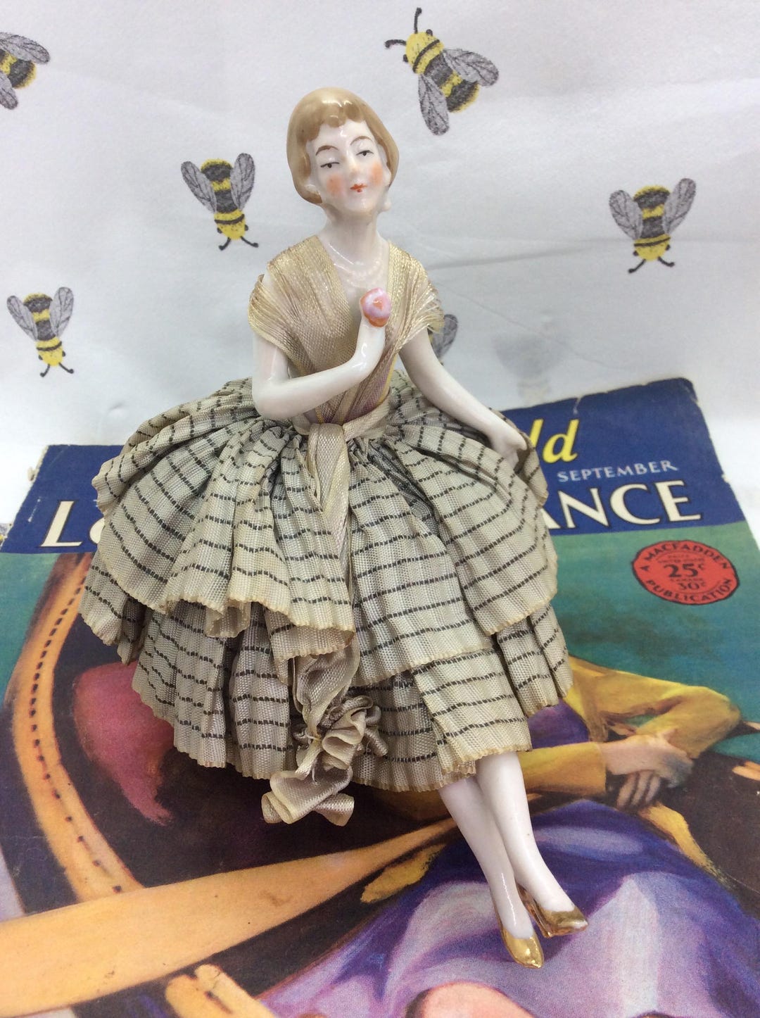 Vintage Art Deco Lady Powder Bowl With Swansdown Puff - Etsy