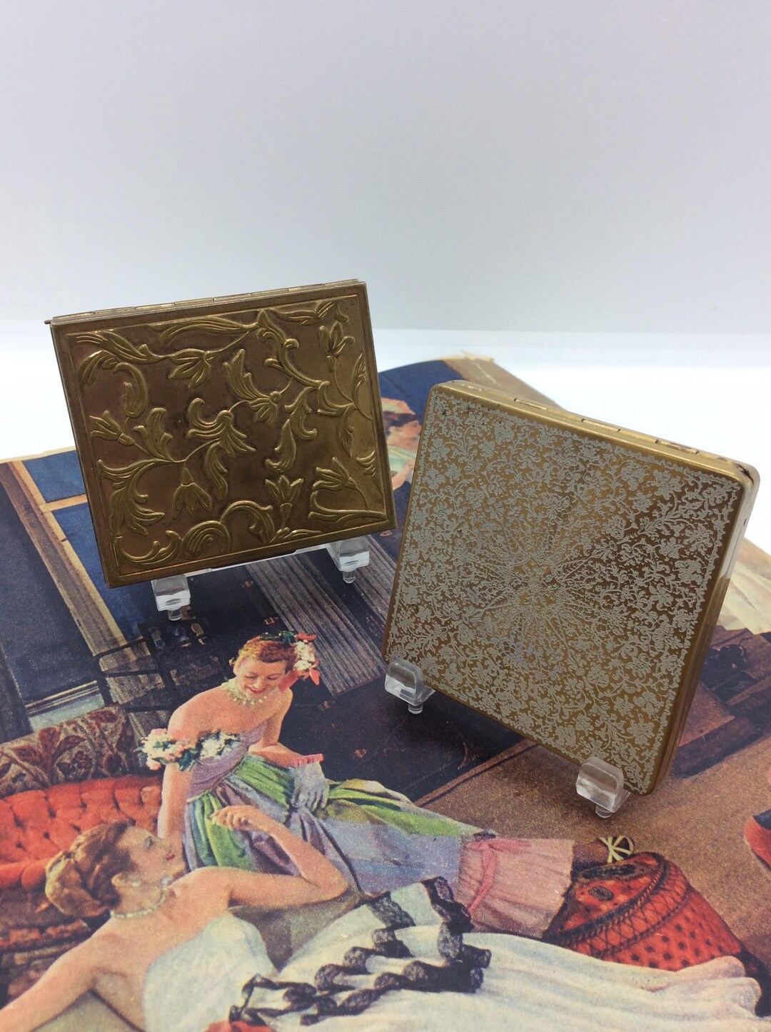 2 Vintage Square Powder Compacts ,one Vogue Vanities - Etsy