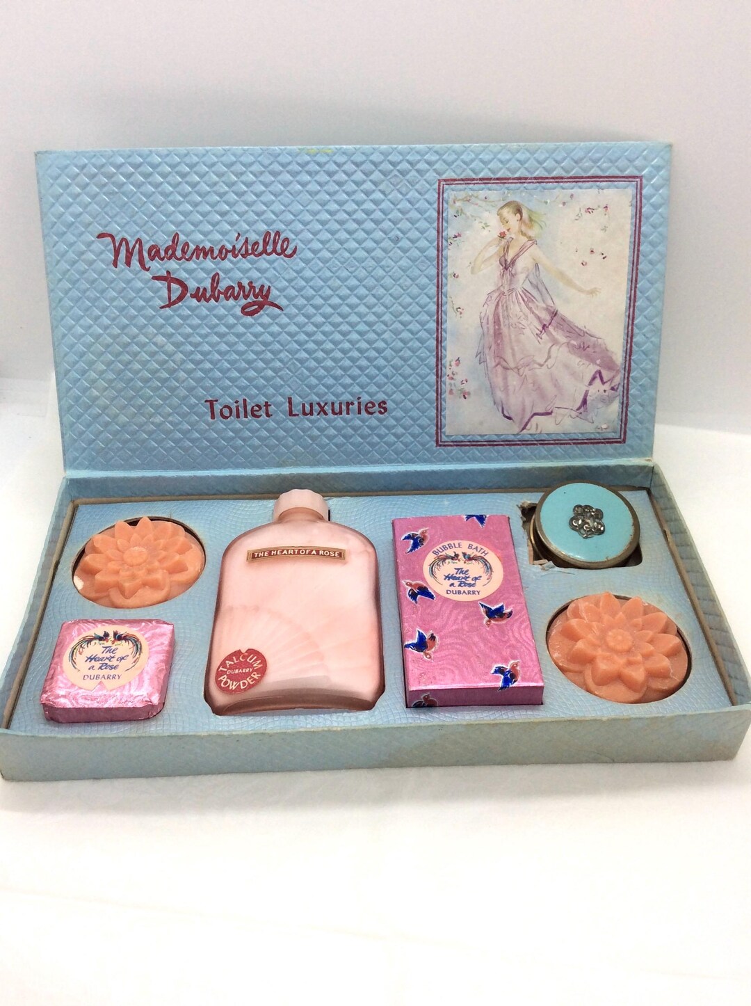 Vintage Mademoiselle Dubarry Gift Set of Talcum Powder and Bath Cubes ...