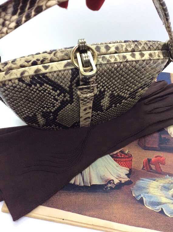 Vintage 1940s Snakeskin effect Stylish Handbag with v… - Gem