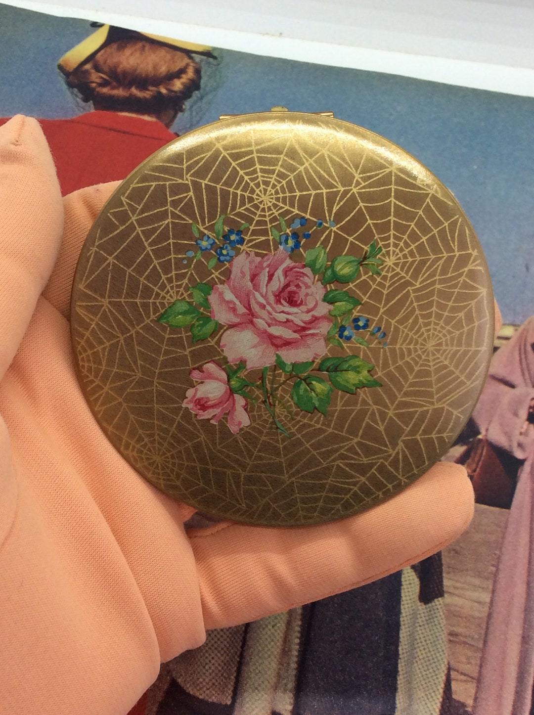 Vintage Stratton Spider Webb and Rose Design Powder Compact - Etsy