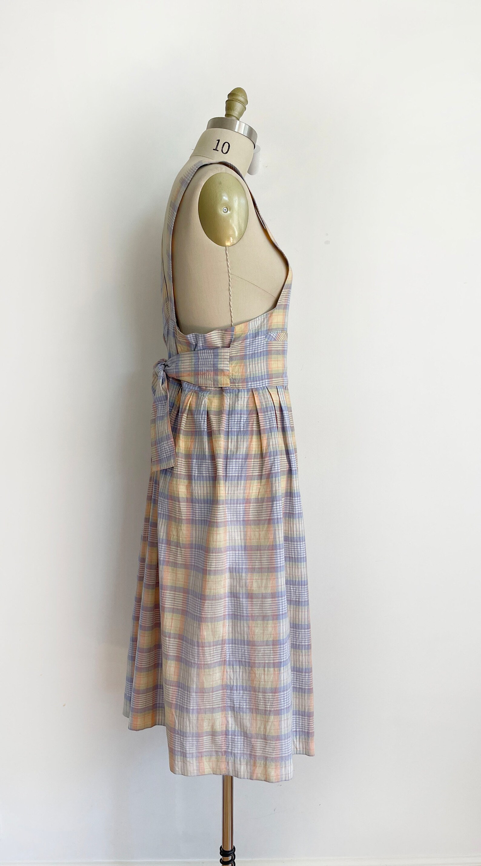 Vintage Pinafore Midi Dress Plaid Pattern Dress Pastel - Etsy
