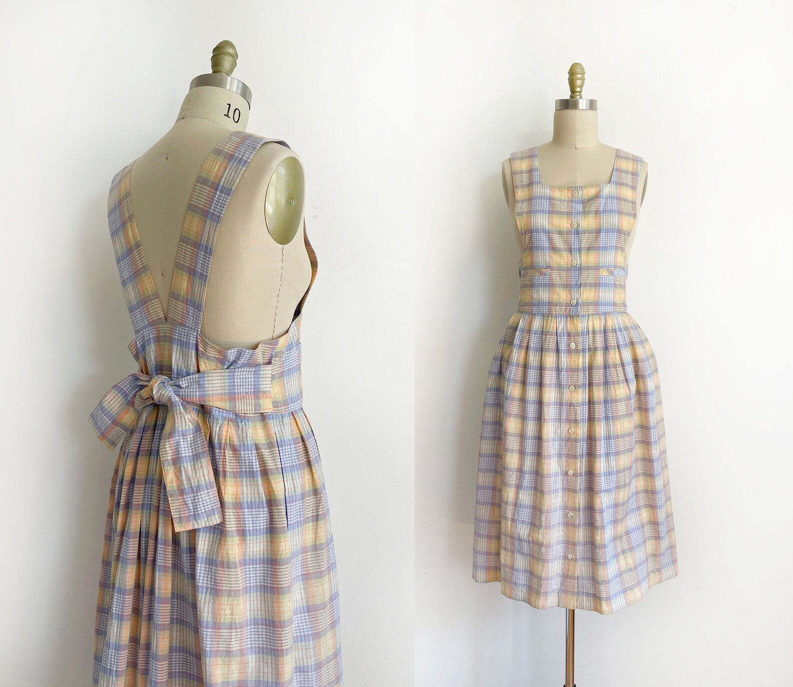 Vintage Pinafore Midi Dress Plaid Pattern Dress Pastel - Etsy