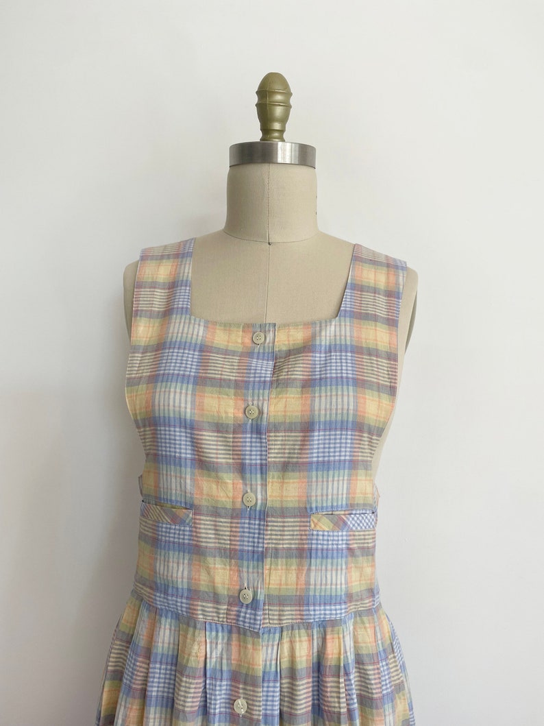 Vintage Pinafore Midi Dress Plaid Pattern Dress Pastel - Etsy