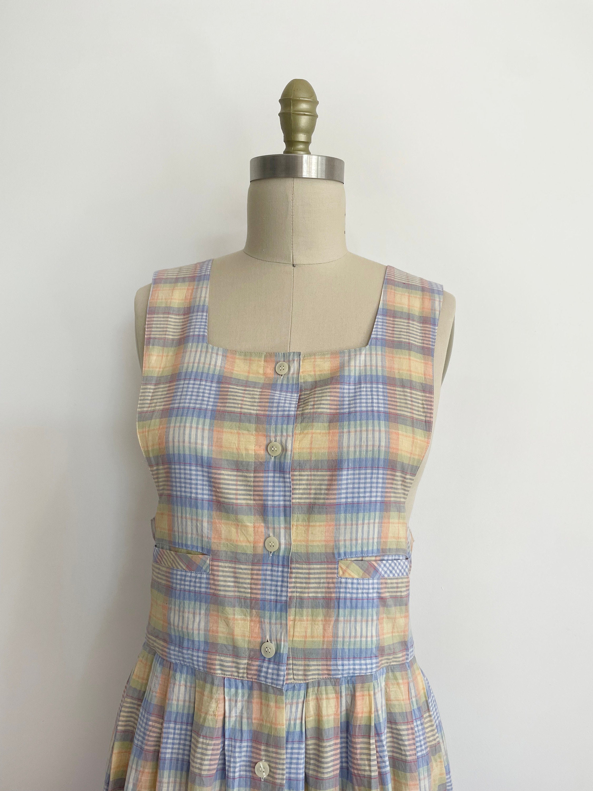 Vintage Pinafore Midi Dress Plaid Pattern Dress Pastel - Etsy
