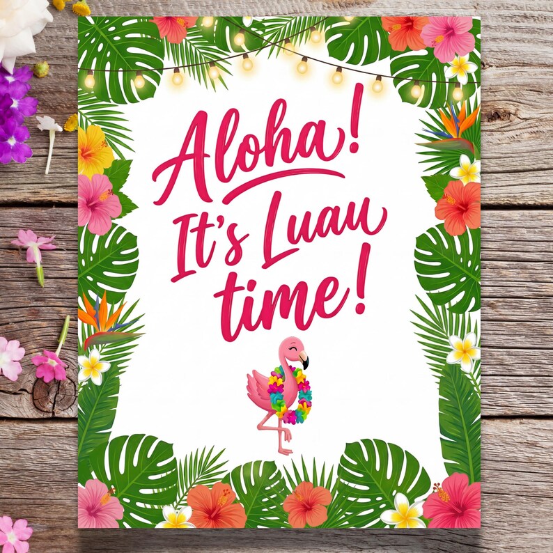 Luau Party Printable, Aloha Party Sign, Hawaiian Party Decorations ...