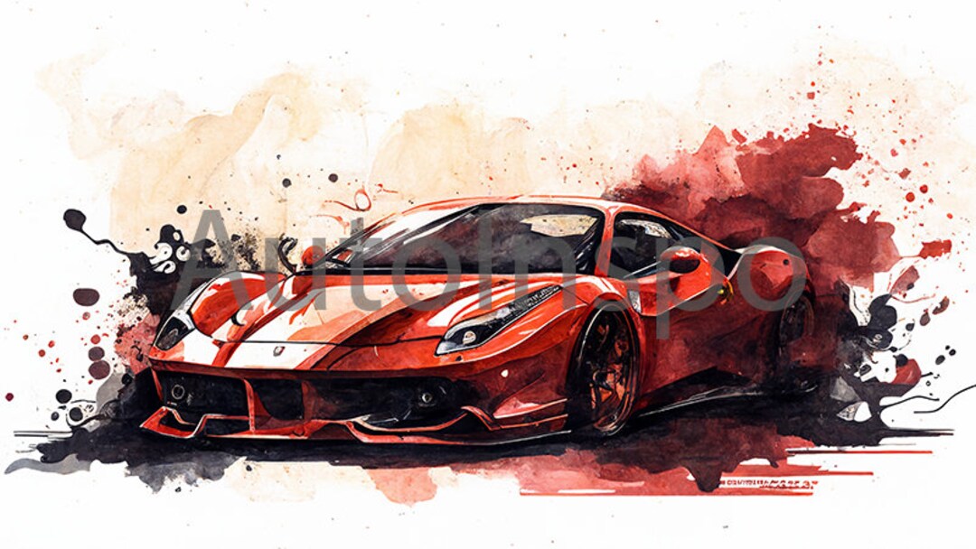 Printable Watercolour Splash Ferrari Style Digital Art Image - Etsy