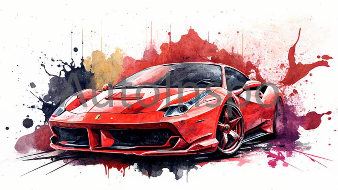Printable Watercolour Splash Ferrari Style Digital Art Image - Etsy