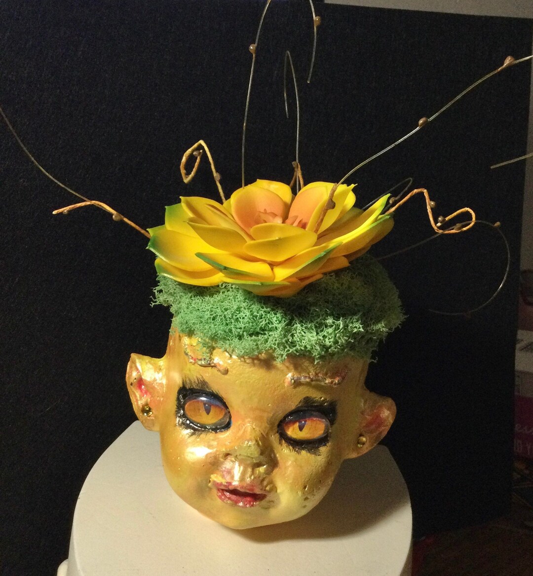 Gothic Troll Baby Doll Head Planter Cement Cast Head Sunny - Etsy