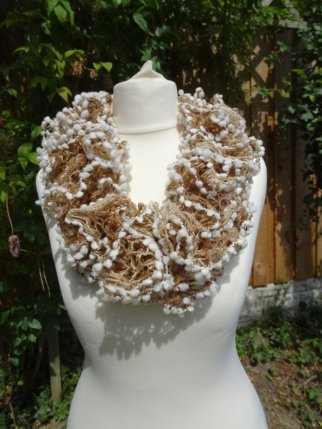 Hand Knitted Ruffle Neck Loop Scarf, Frilly Neck Garland, Soft Frilly ...