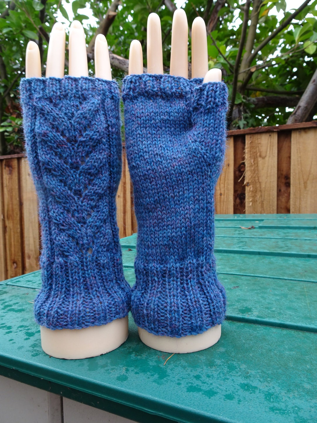 Blue Hand Knitted Fingerless Gloves, Womens Small Size Gloves, Ladies ...