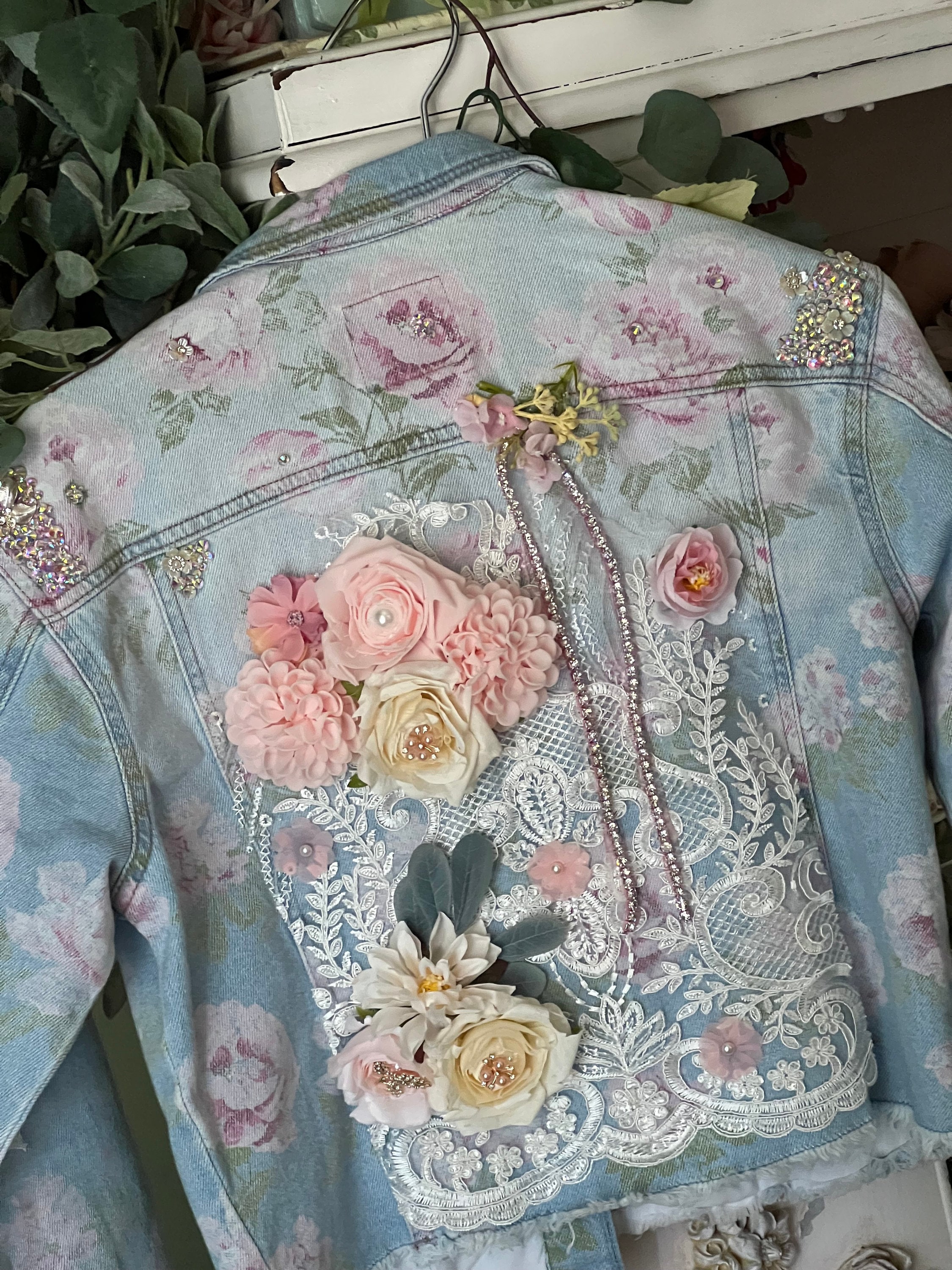 Rhinestone on Rose Vintage Denim Jacket - Etsy