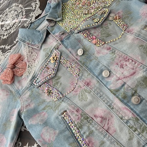 Rhinestone on Rose Vintage Denim Jacket - Etsy