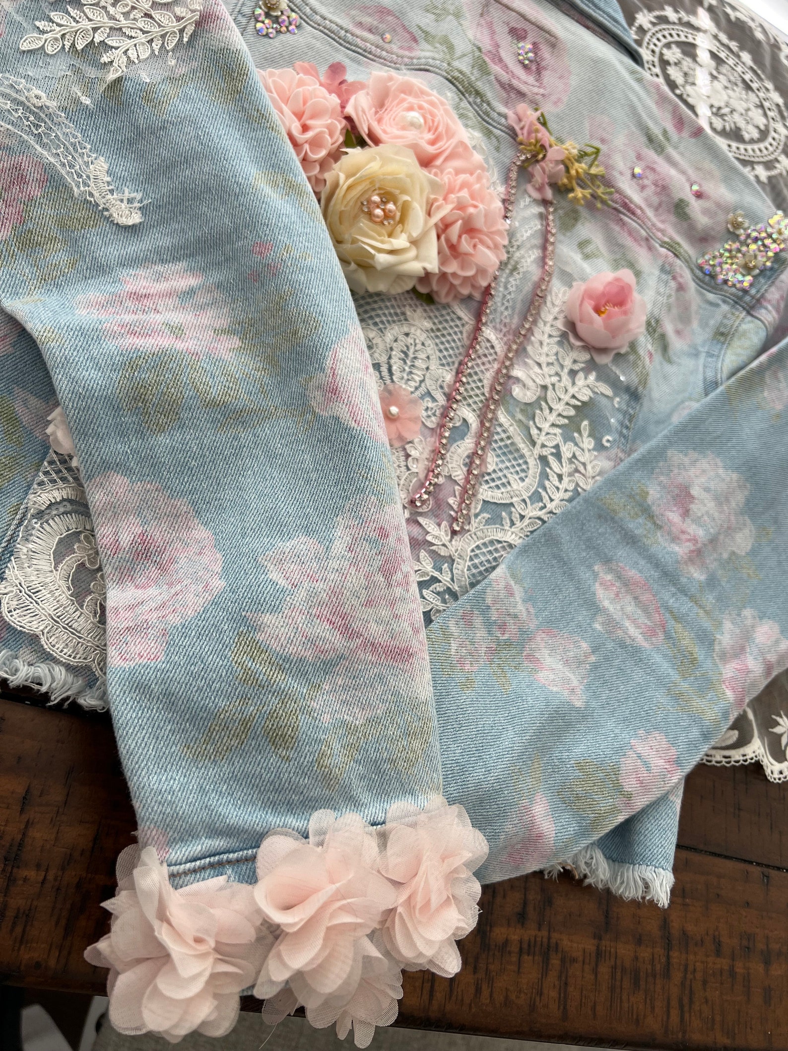Rhinestone on Rose Vintage Denim Jacket - Etsy