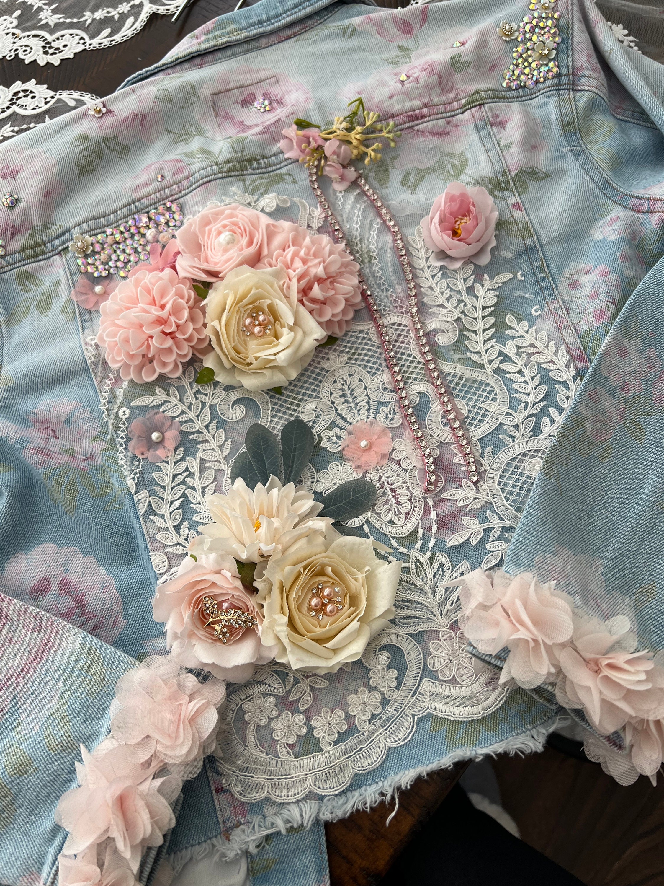 Rhinestone on Rose Vintage Denim Jacket - Etsy