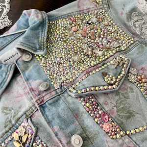 Rhinestone on Rose Vintage Denim Jacket - Etsy