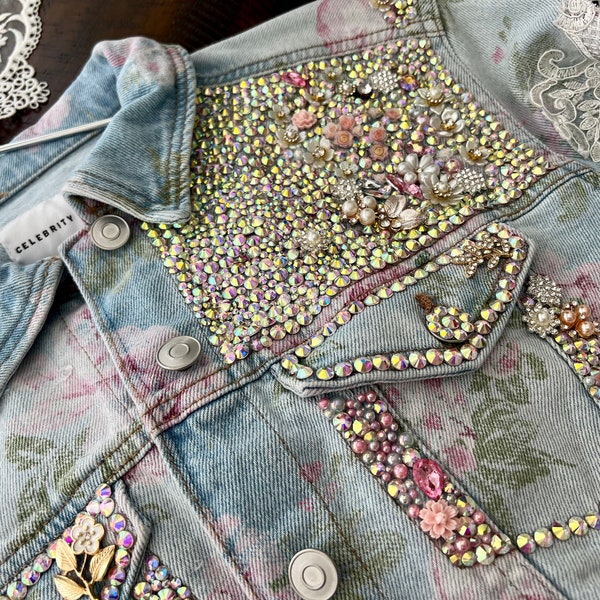 Rhinestone Denim Jacket - Etsy