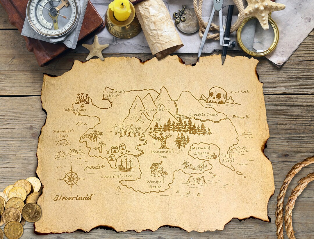 Fantasy Treasure Maps - Neverland - 100 Acre Woods (laser Engraved) - Etsy