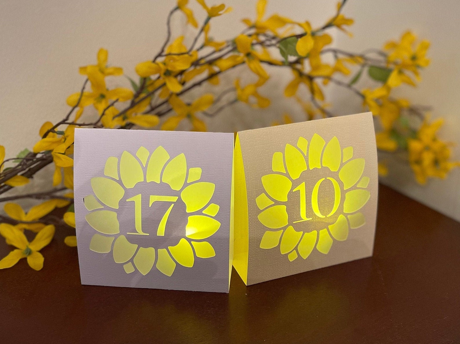 SUNFLOWER Table Numbers Luminaries Gold Copper White | Etsy