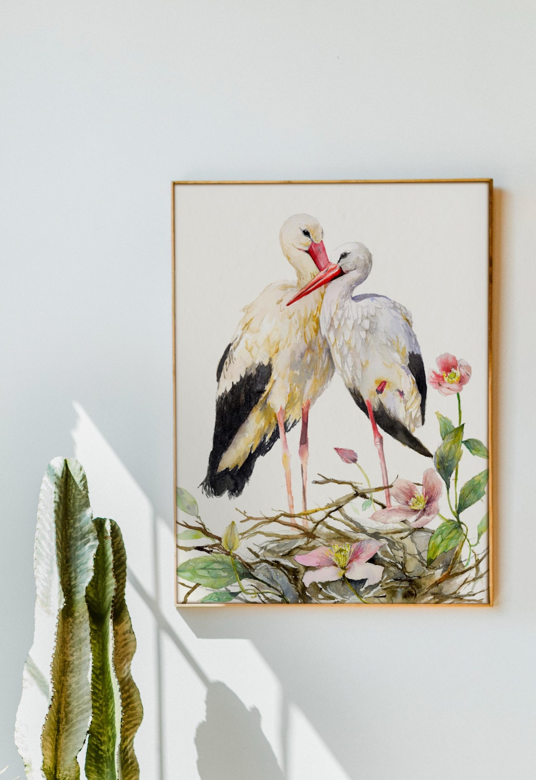 Stork Print Art, Watercolor Print, Stork Bird Nest Wall Print, Stork ...
