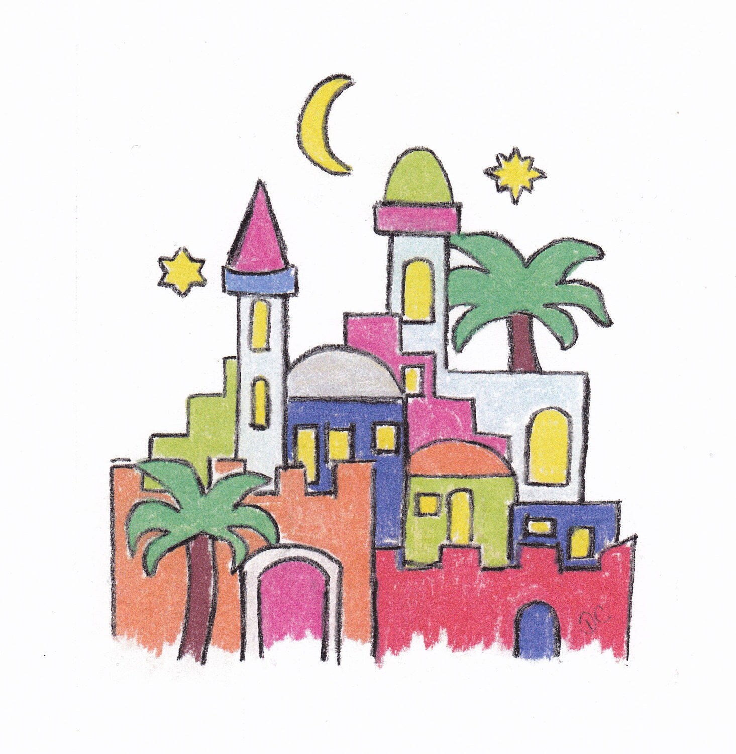 Jerusalem Scene, Chalk Pastel Drawing, Limited Edition Prints, Jewish ...