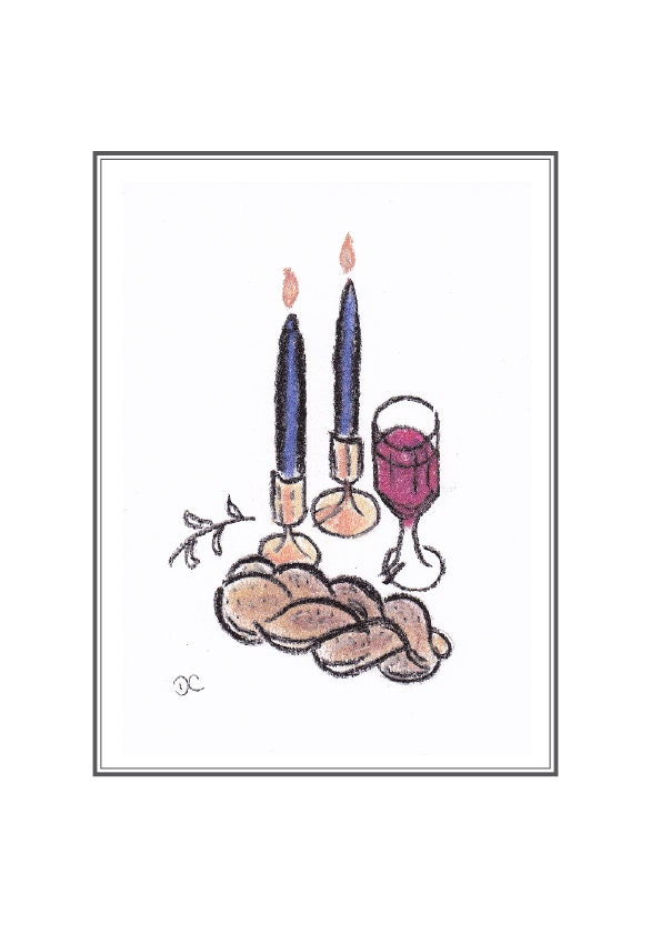 Shabbat Scene, the Sabbath Table, Chalk Pastel Drawing, Limited Edition ...