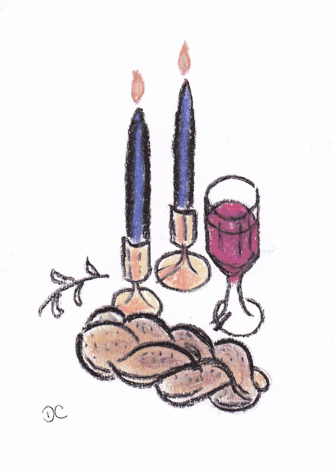 Shabbat Scene, the Sabbath Table, Chalk Pastel Drawing, Limited Edition ...