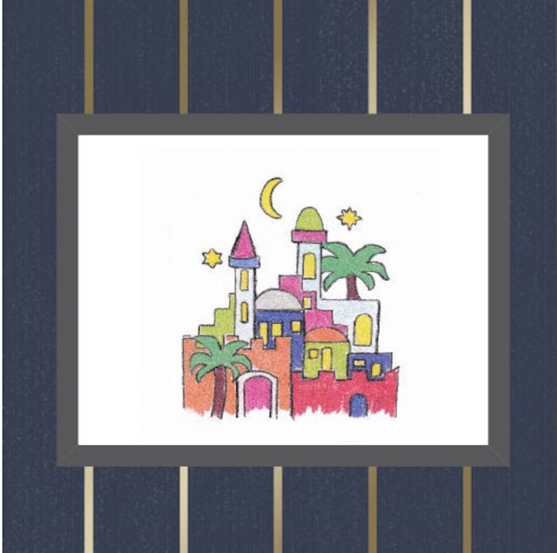 Jerusalem Scene, Chalk Pastel Drawing, Limited Edition Prints, Jewish ...