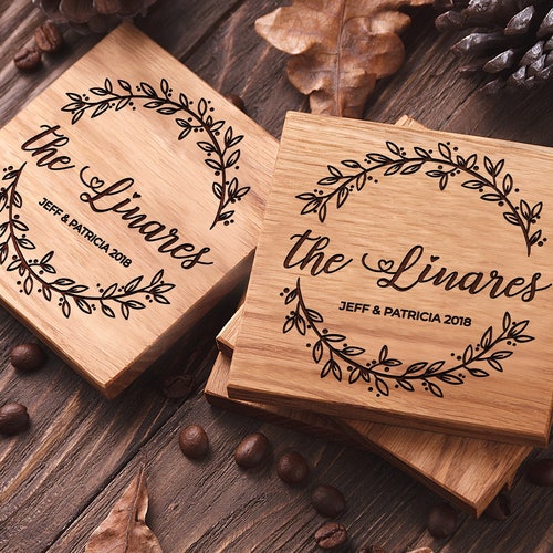 Personalized Engraved Coasters Custom Wedding Gift Wooden | Etsy