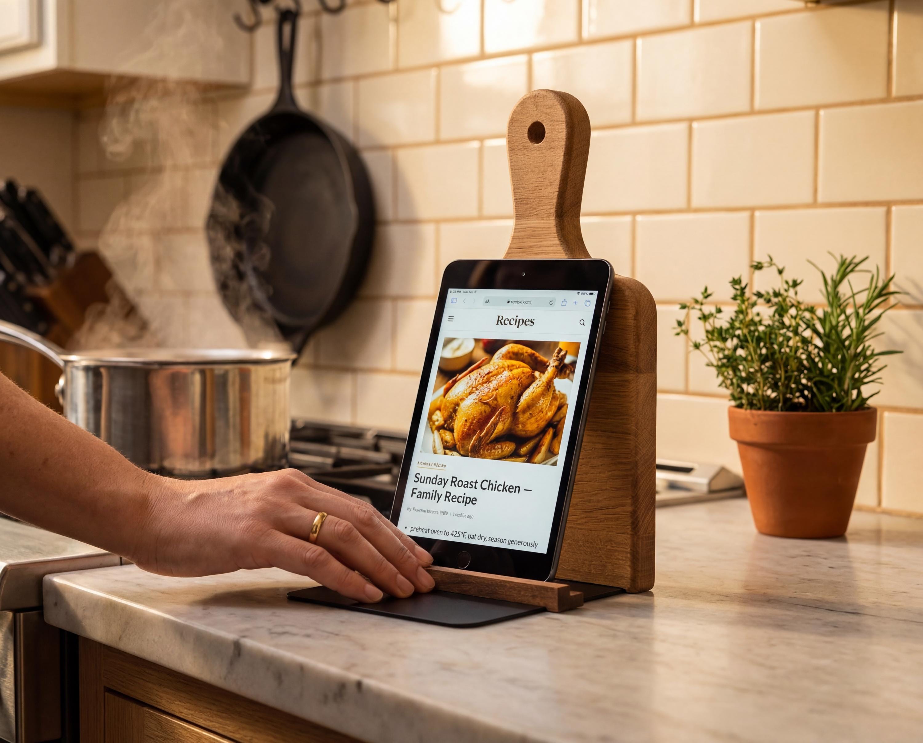 Kitchen Bookends Solid Oak, Magnetic Tablet Stand, Cookbook Holder ...