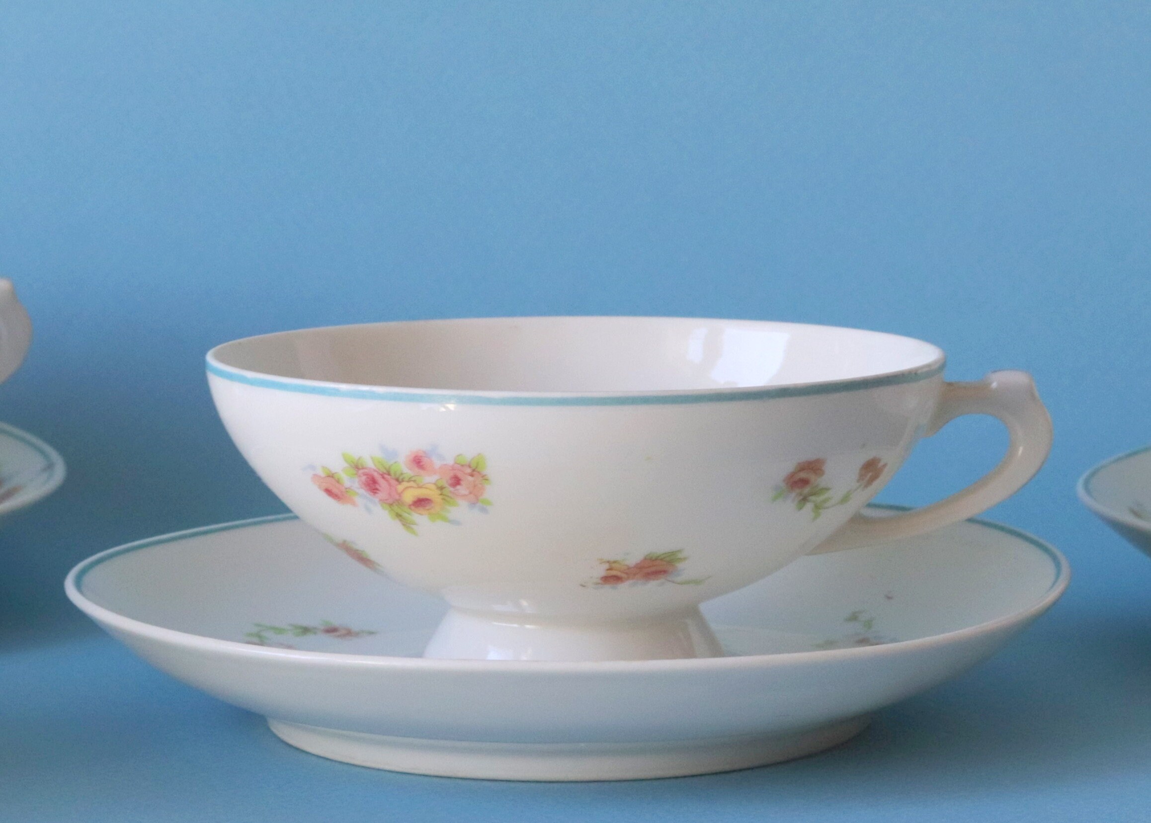 French Vintage Limoges Porcelain Tea Set 4 Cups and Saucers | Etsy