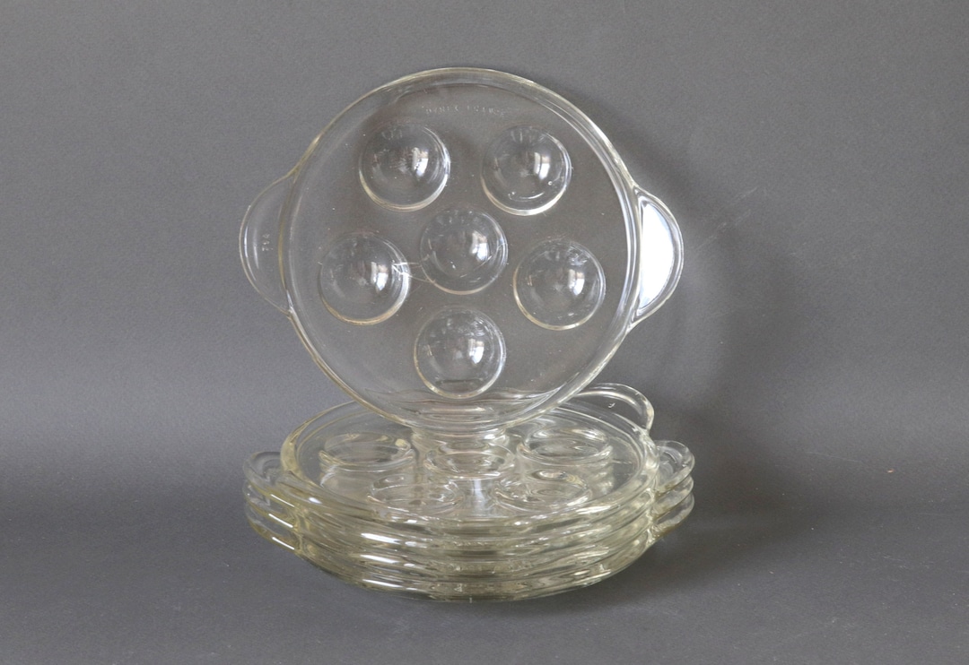 French Vintage Snail Pyrex Glass Round Plates, 5 Temperd Glass Serving ...