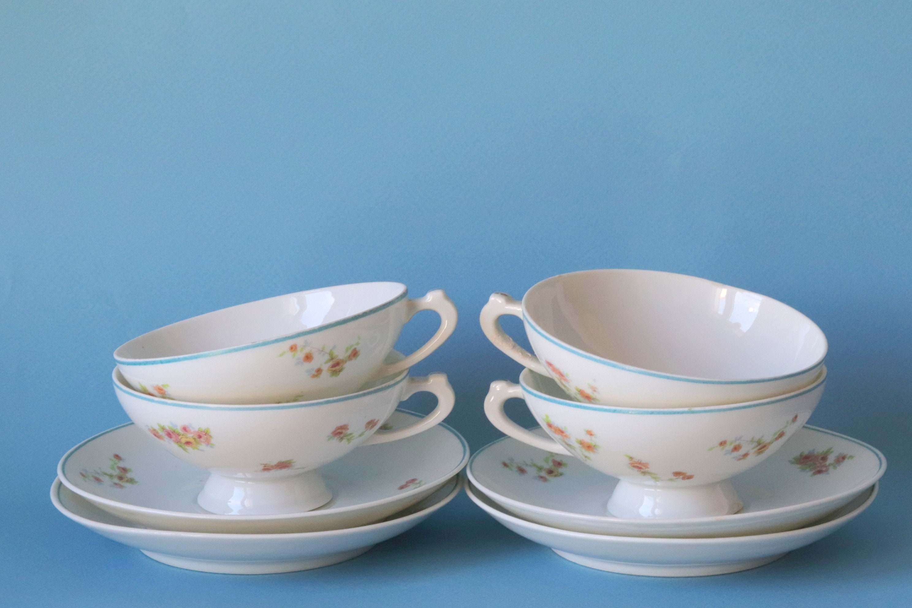 French Vintage Limoges Porcelain Tea Set 4 Cups and Saucers | Etsy