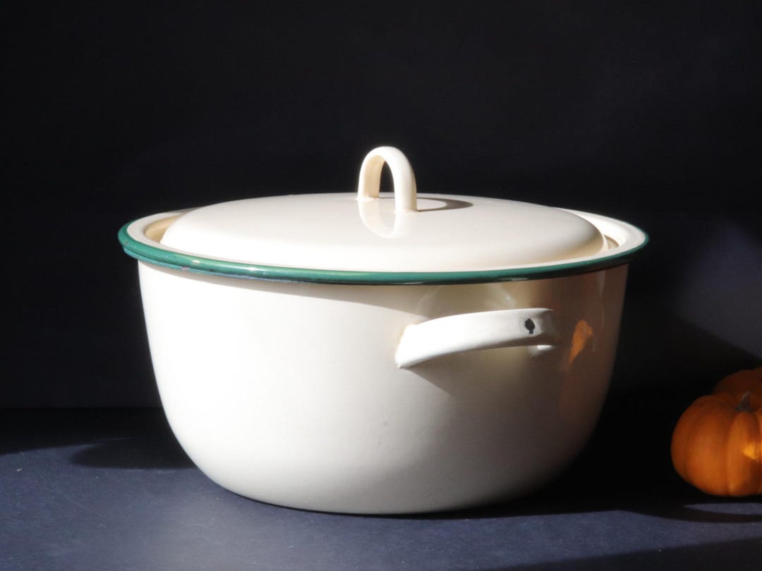 Vintage Cream Enamel Basin With Lid: French Farmhouse Decor - Etsy