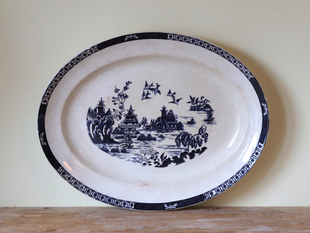 Antique MYOTT England Pagoda Platter: Blue Transferware Chinoiserie - Etsy