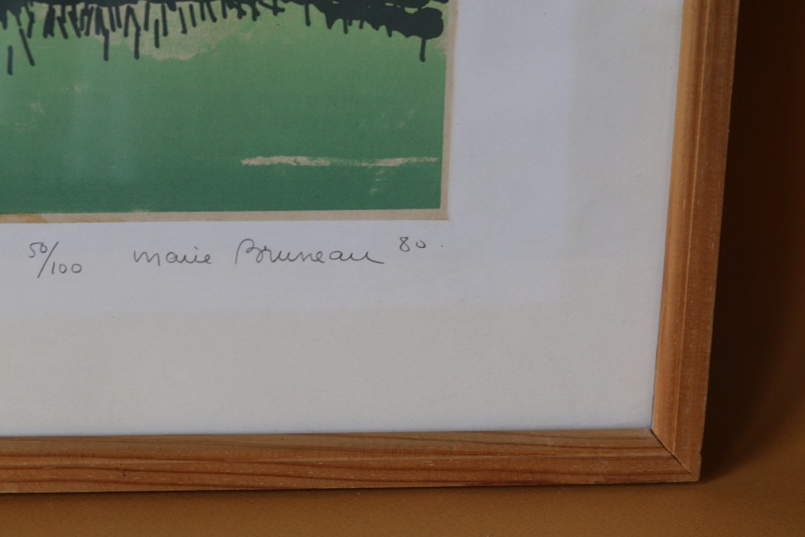 French Vintage Framed Etching Green and Black Natural Decor - Etsy