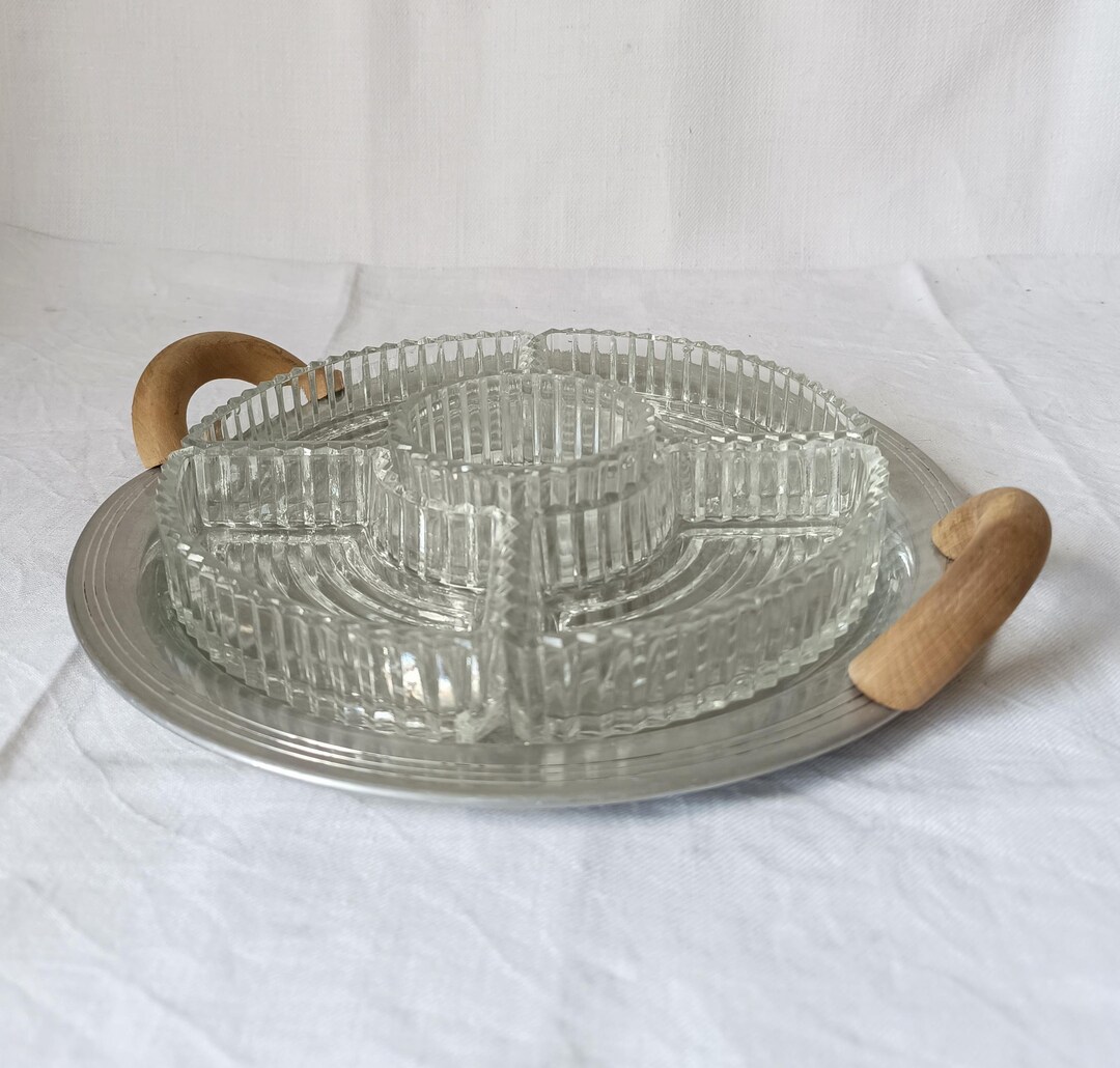 French Vintage Relish Tray With 5 Glass Compartments on a Circular ...
