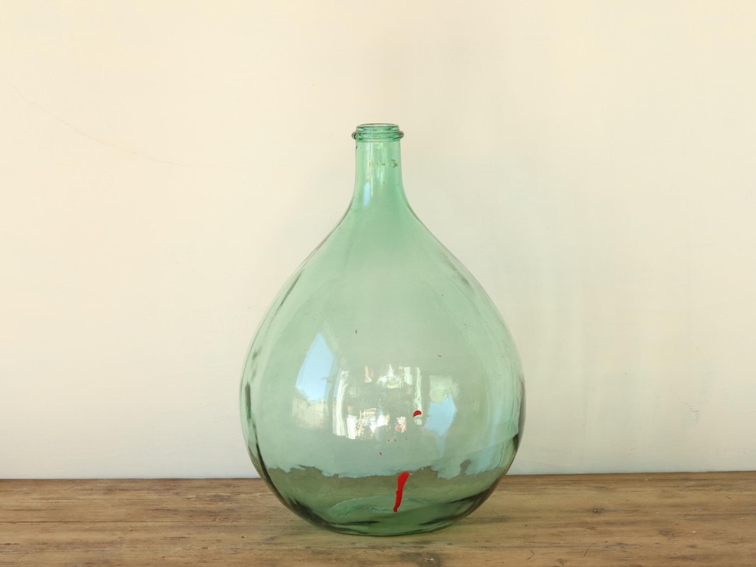 French Vintage Demijohn With Red Paint Marks, 10 Liter Rustic Green ...