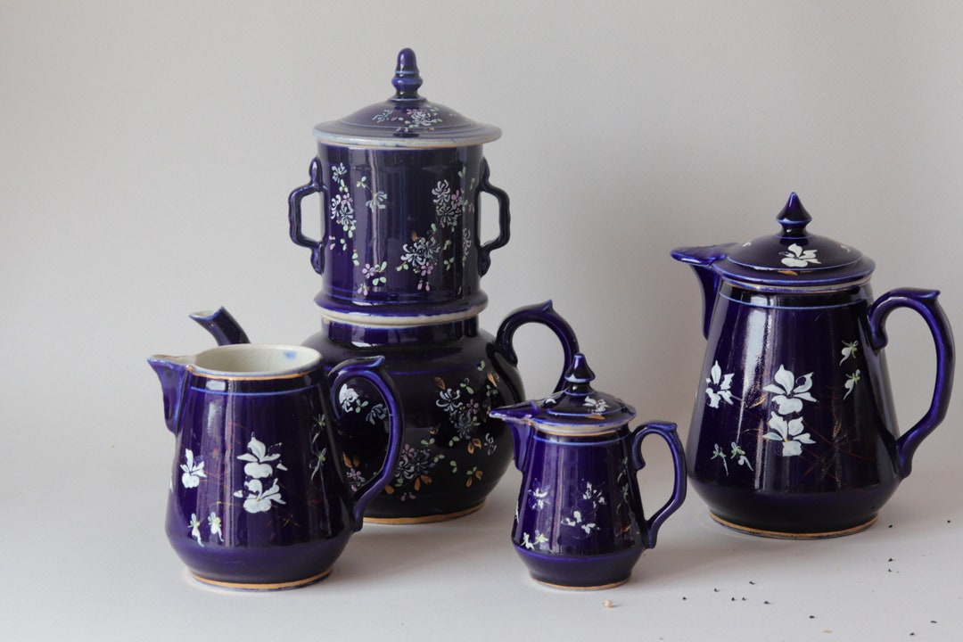 French Antique Napoleon III Tea Set, Cobalt Blue Glaze, 1850s ...