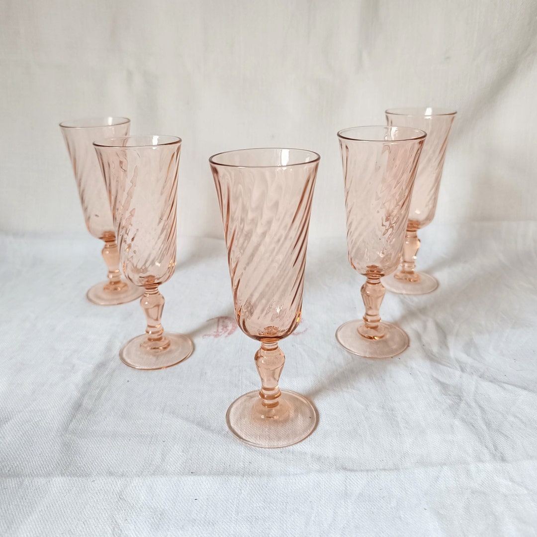 5 French Vintage Pink Champagne Glasses, 1960s ROSALINE Flutes ...