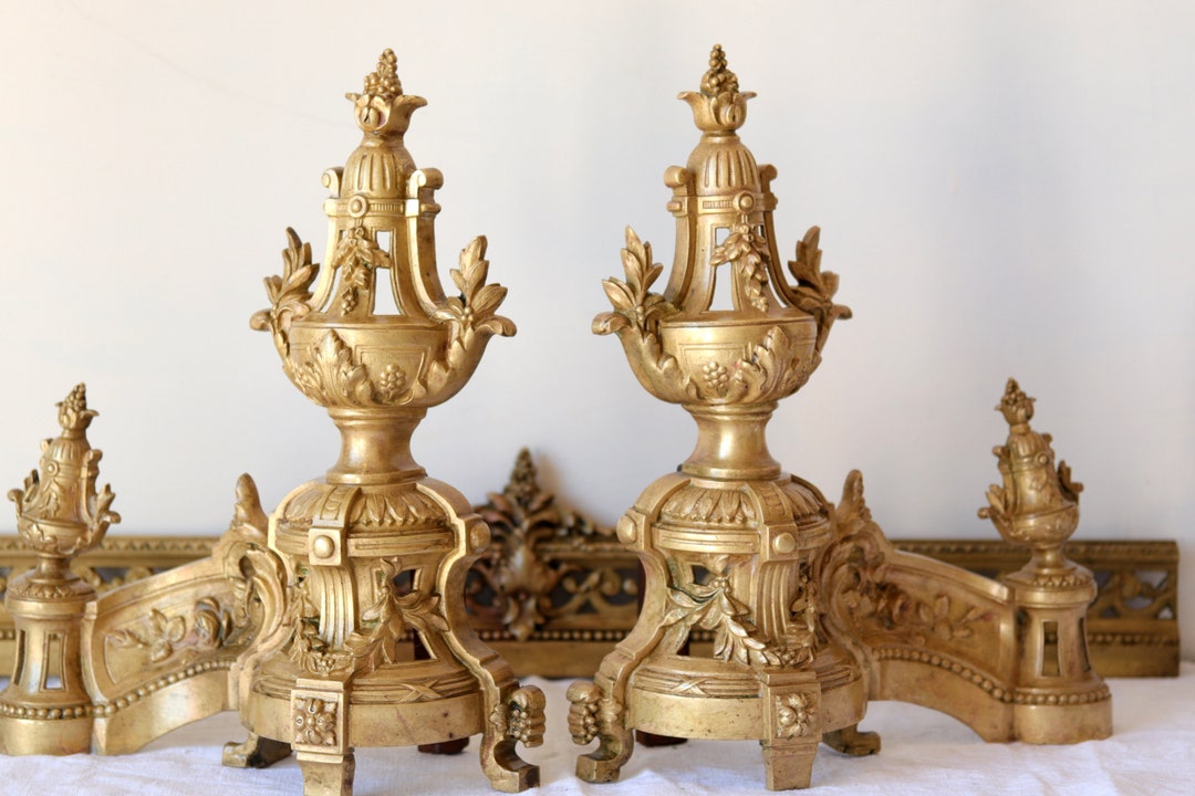 French Antique Andirons: Louis XVI Style Gilded Bronze Fireplace Decor ...