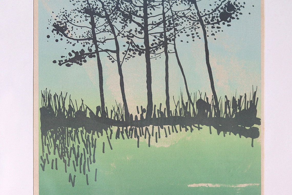 French Vintage Framed Etching Green and Black Natural Decor - Etsy